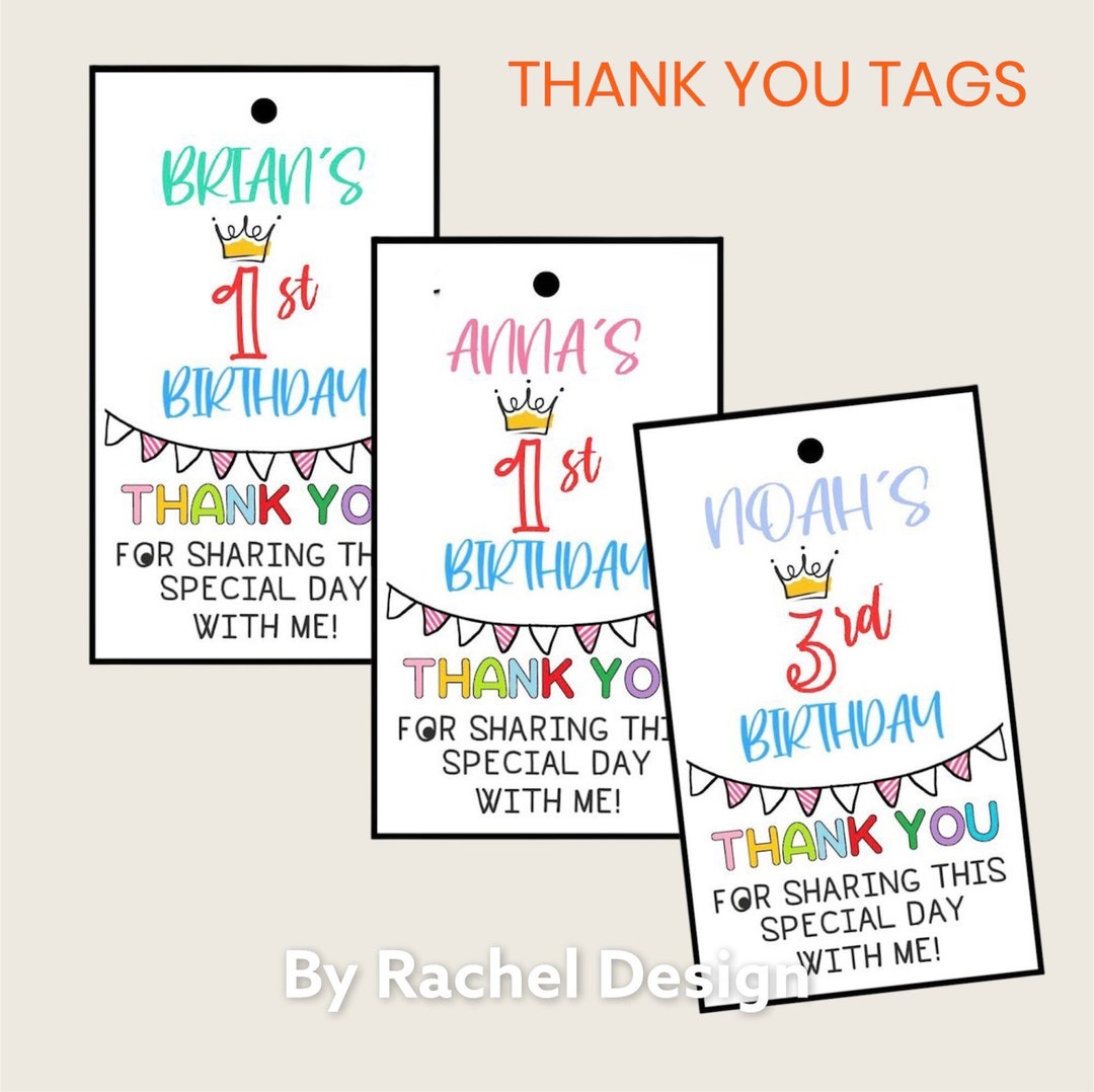 Kids Birthday THANK YOU Tags, Birthday Favor Tags, Kids Personalized ...