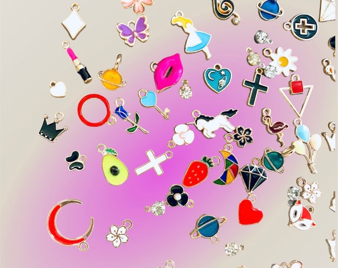 70pcs Enameled Colorful Assorted Charms Set - Gold Tone Cubic Pendants ...