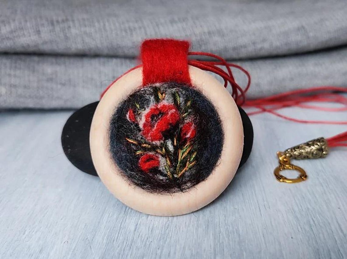 Felted Necklace. Poppies Necklace. Felt Flowers Necklace. Felted ...