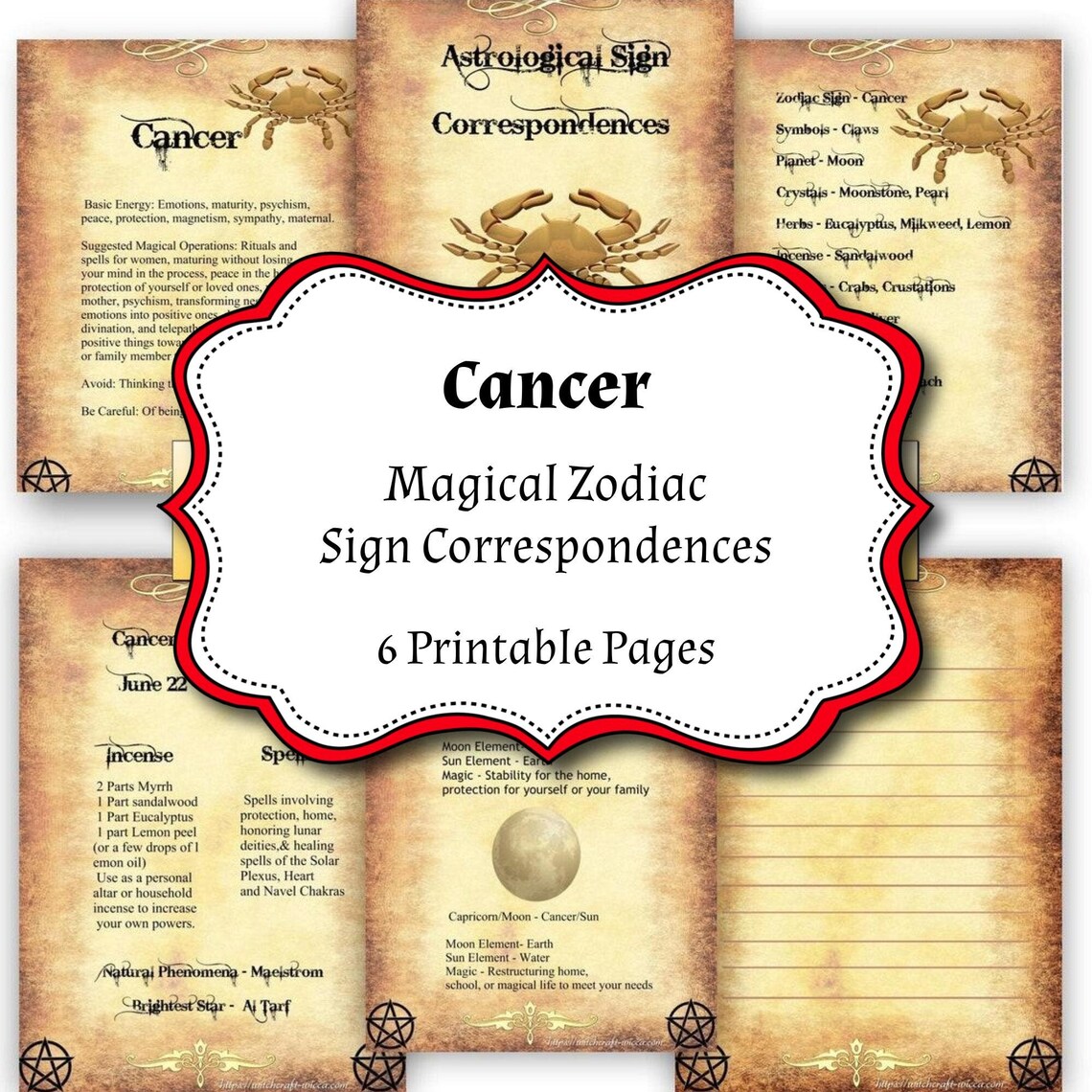 Cancer Astrological Sign Correspondences 6 Pages Set | Etsy