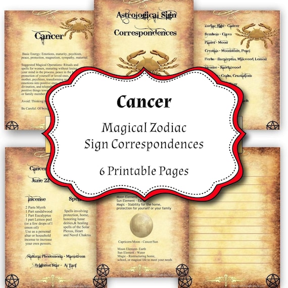 Cancer Astrological Sign Correspondences 6 Pages Set | Etsy