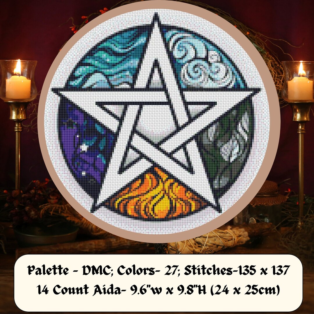 Pentacle Pagan Cross Stitch PDF, Witch Altar Decor or Cushion Cover ...