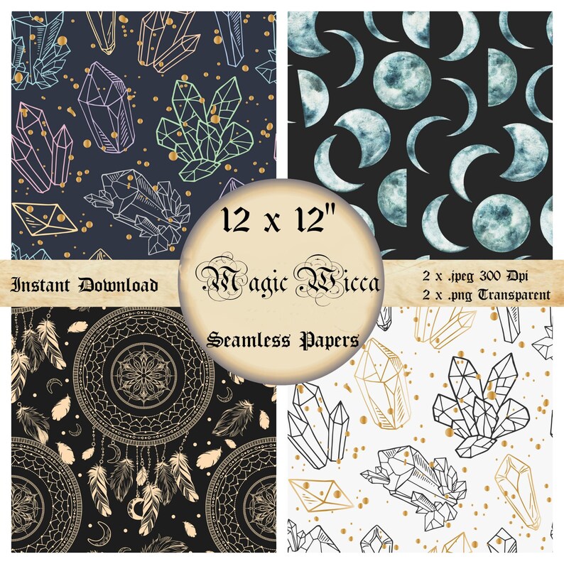 Magical Pagan Symbols Crystals Moon Phases Wiccan Digital - Etsy