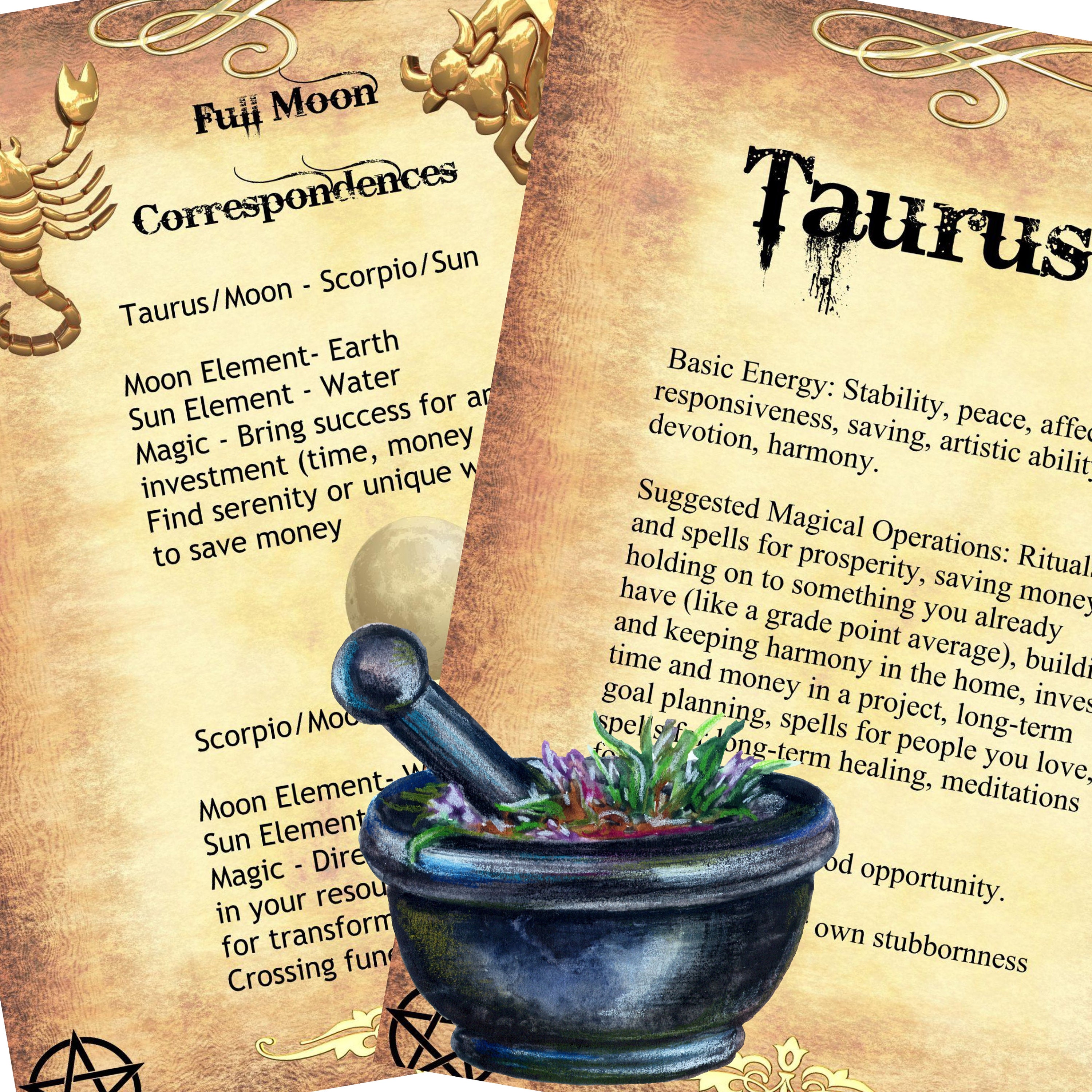 Taurus Astrological Sign Correspondences 6 Pages Set - Etsy