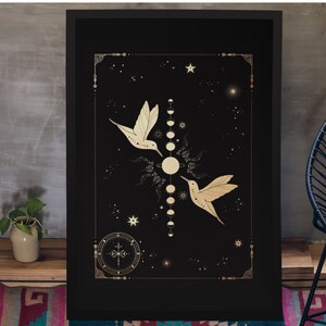 Hummingbird Spirit Animal Art Print Sparkling Gold Printable Wall Decor ...