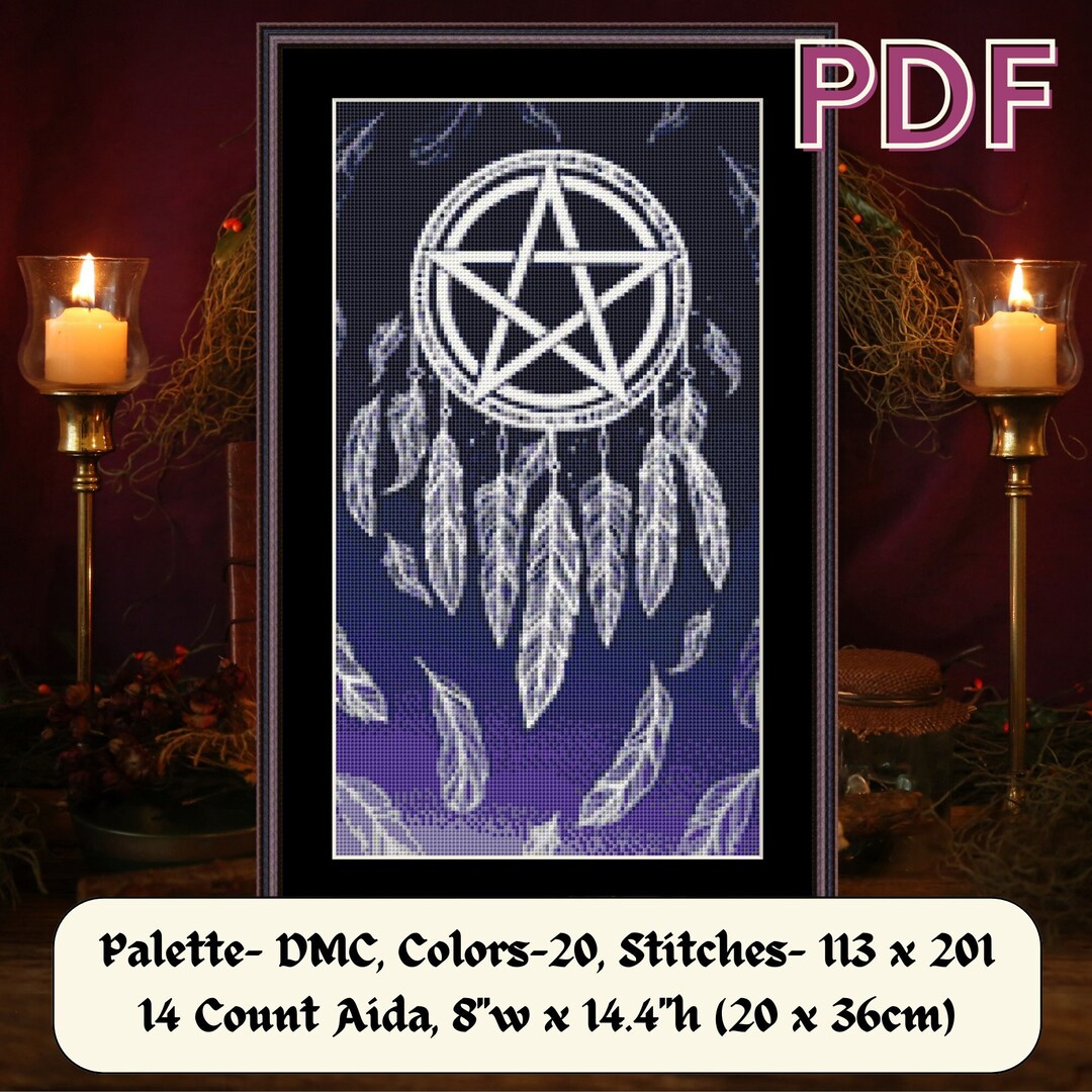 Dreamcatcher Cross Stitch, Pagan Pentacle & Tribal Feathers, Modern ...
