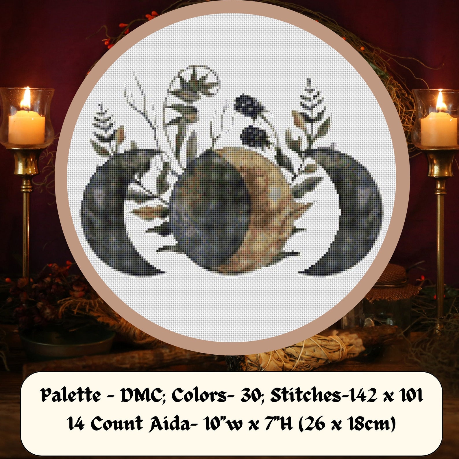 The Triple Goddess Crescent Moon Pagan Cross Stitch Pattern - Etsy