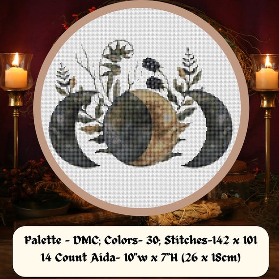 The Triple Goddess Crescent Moon Pagan Cross Stitch Pattern - Etsy