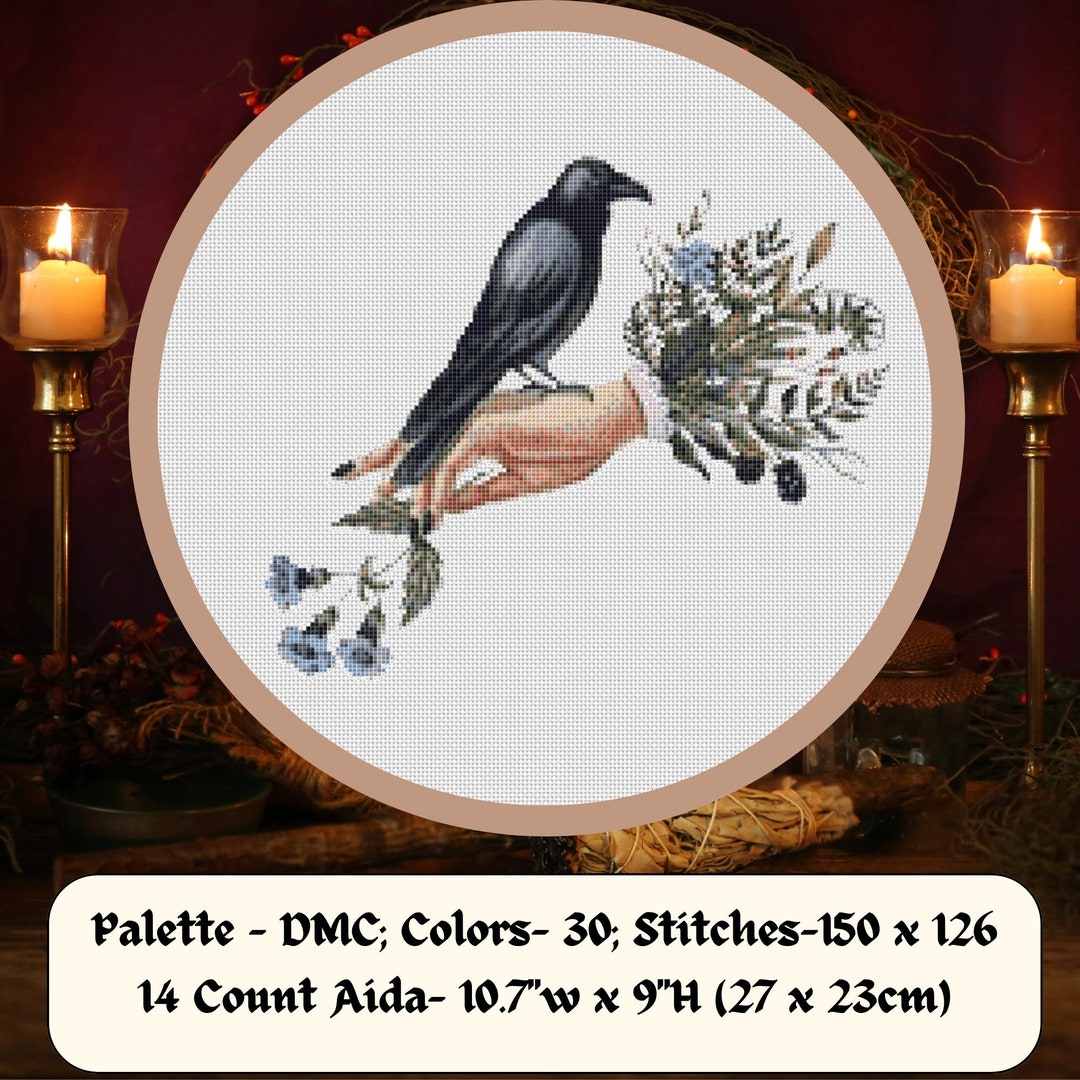 Fantasy Cross Stitch Pattern - Raven Design for Witchy Altar Decor ...