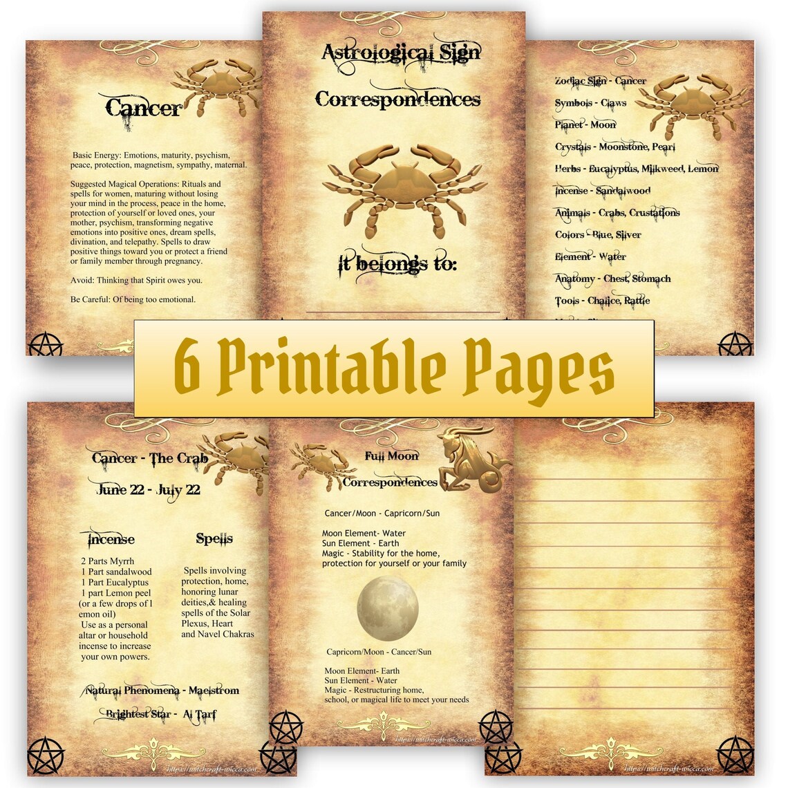 Cancer Astrological Sign Correspondences 6 Pages Set | Etsy