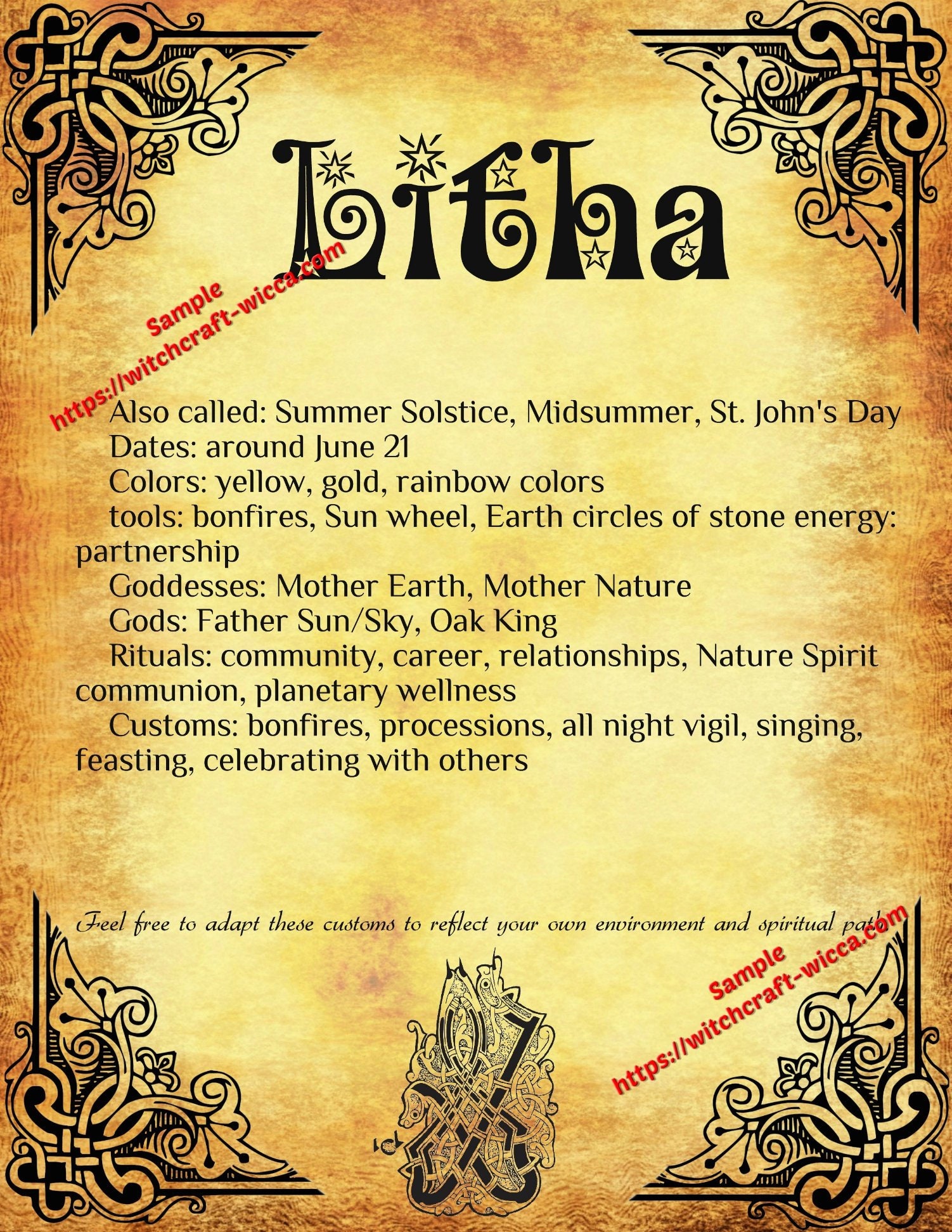 Litha Summer Solstice-BOS 10 Pages Litha pagan holiday | Etsy