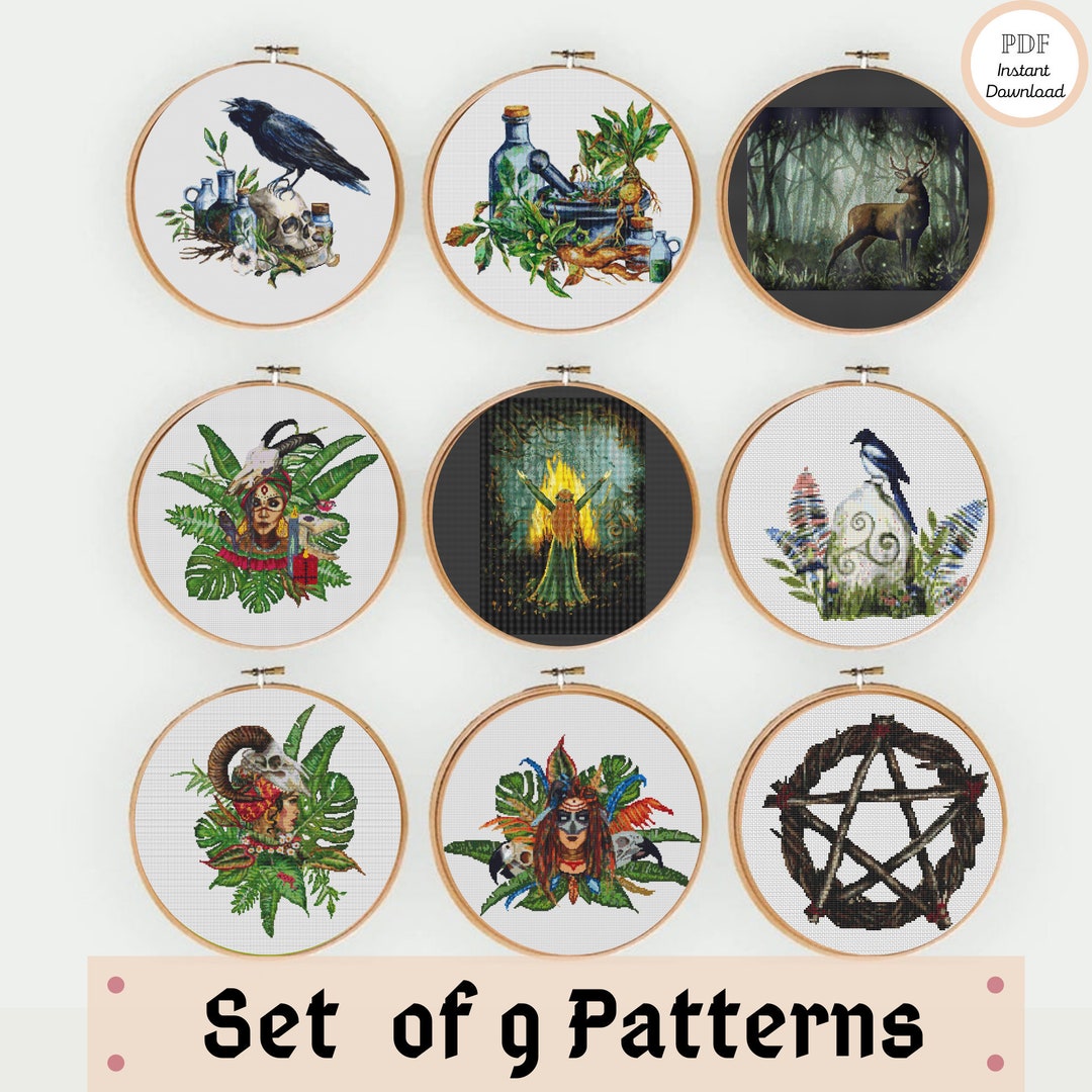 Pagan Cross-stitch Patterns Set | Modern 9 Digital Download for ...
