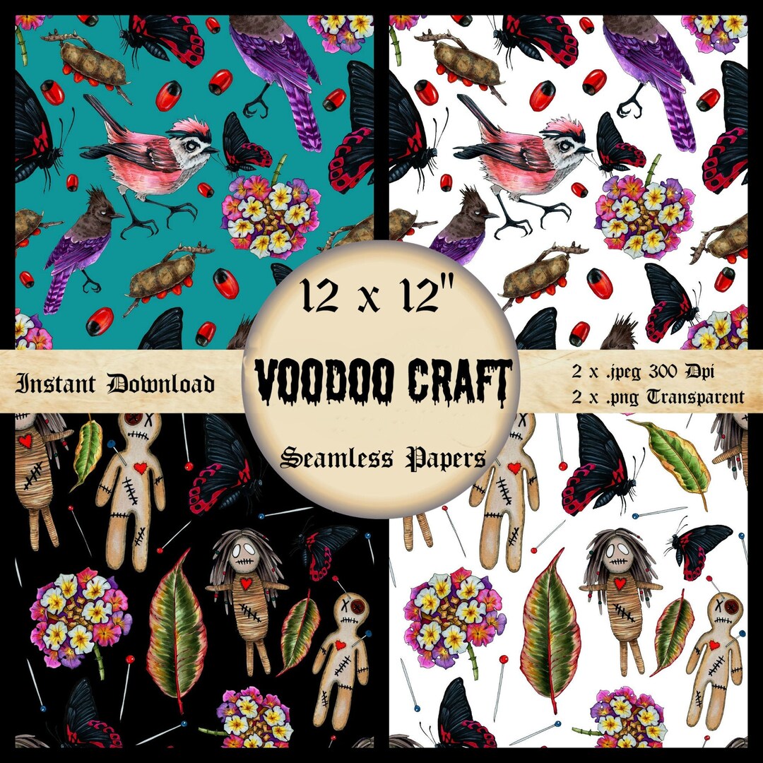 Voodoo Halloween Decor DIY, Voodoo Dolls, Magpies Digital Paper ...