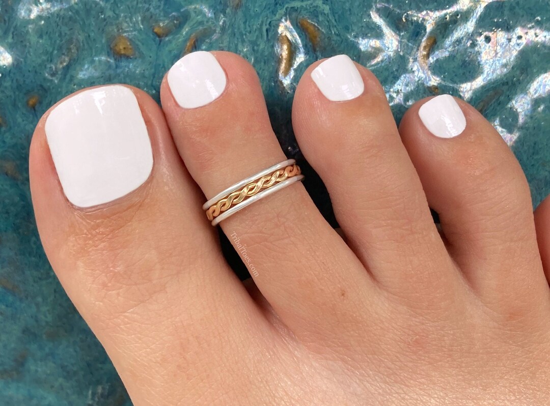 Mixed Metal Banded Braid Toe Ring for Woman | Sterling Silver 14k Gold ...