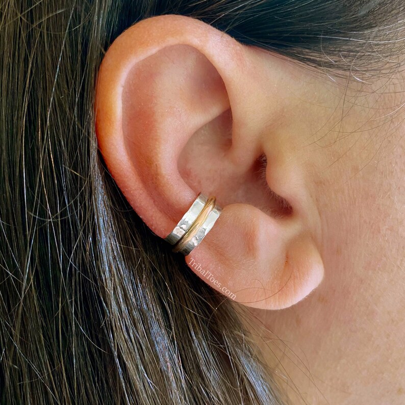 Mixed Metal Ear Cuff Silver Gold Ear Wrap Cartilage Ear | Etsy