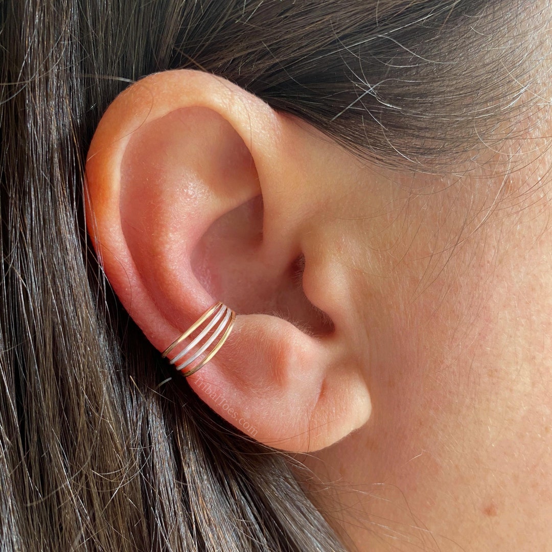 Ear Cuff Multiple Band Mixed Metal Silver & Gold Set | No Piercing ...