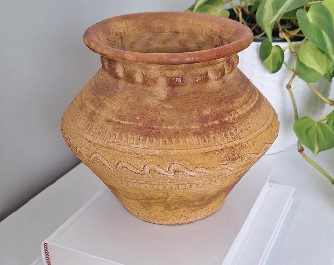 Vintage Terracotta Jug Vase Pottery Pot Heavy Vessel - Aged - Orange ...