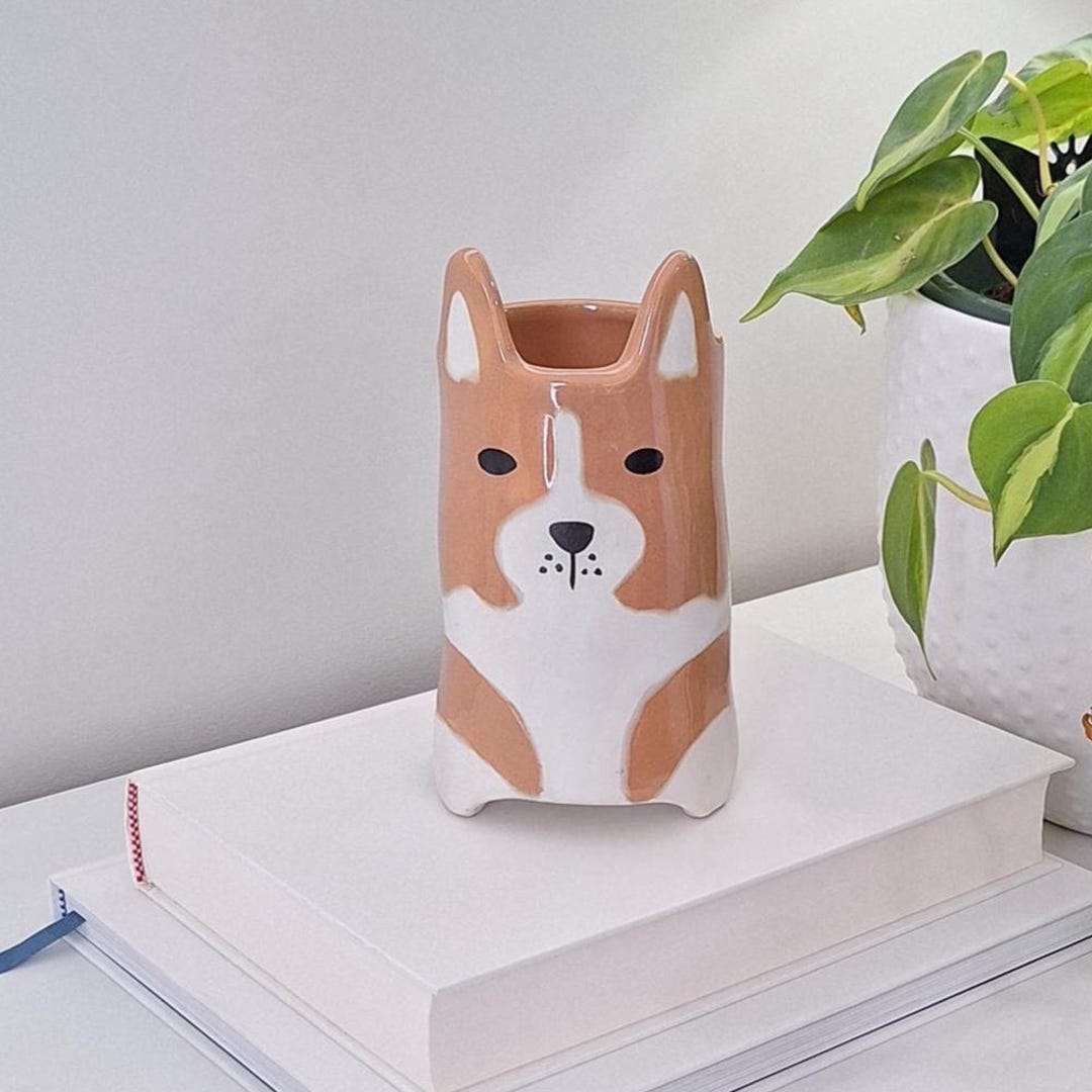 Corgi Vase - Puppy Dog Figurine Statue Sculpture Jar - Great for ...