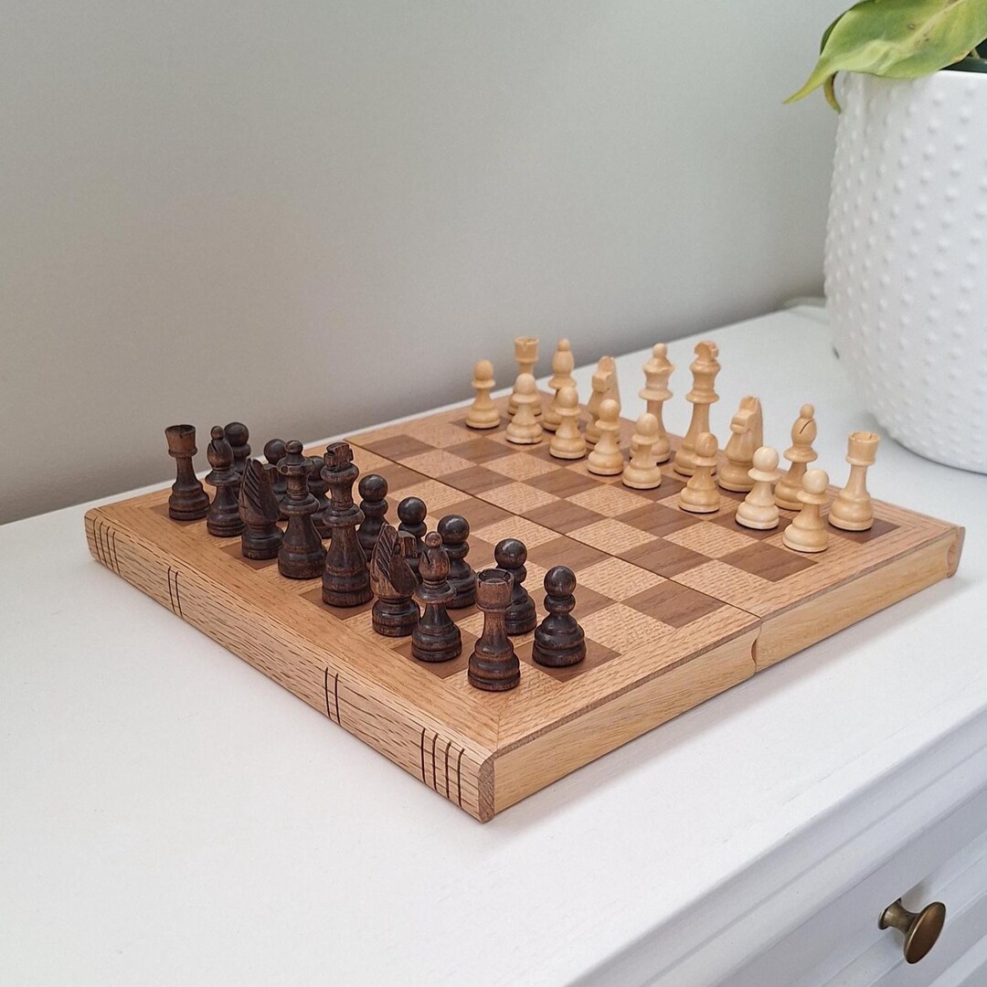 Vintage Wood Chess Set - Book Style Wooden Board With Chess Pieces ...