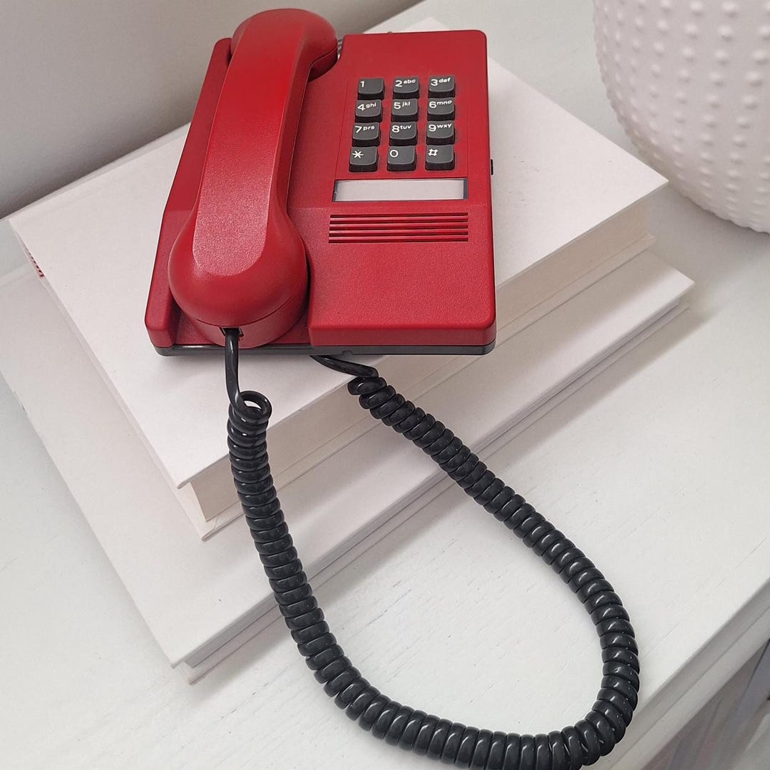 Vintage RETRO TELEPHONE Atomic Red 70s Wall Push Button Phone ...