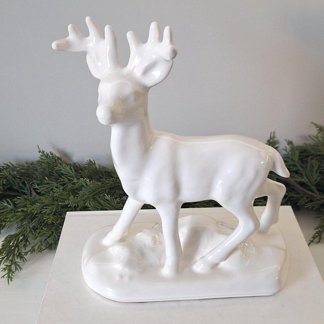 BMP Buck Deer Blue Mountain Pottery White Statue Figurine Vintage 70's ...