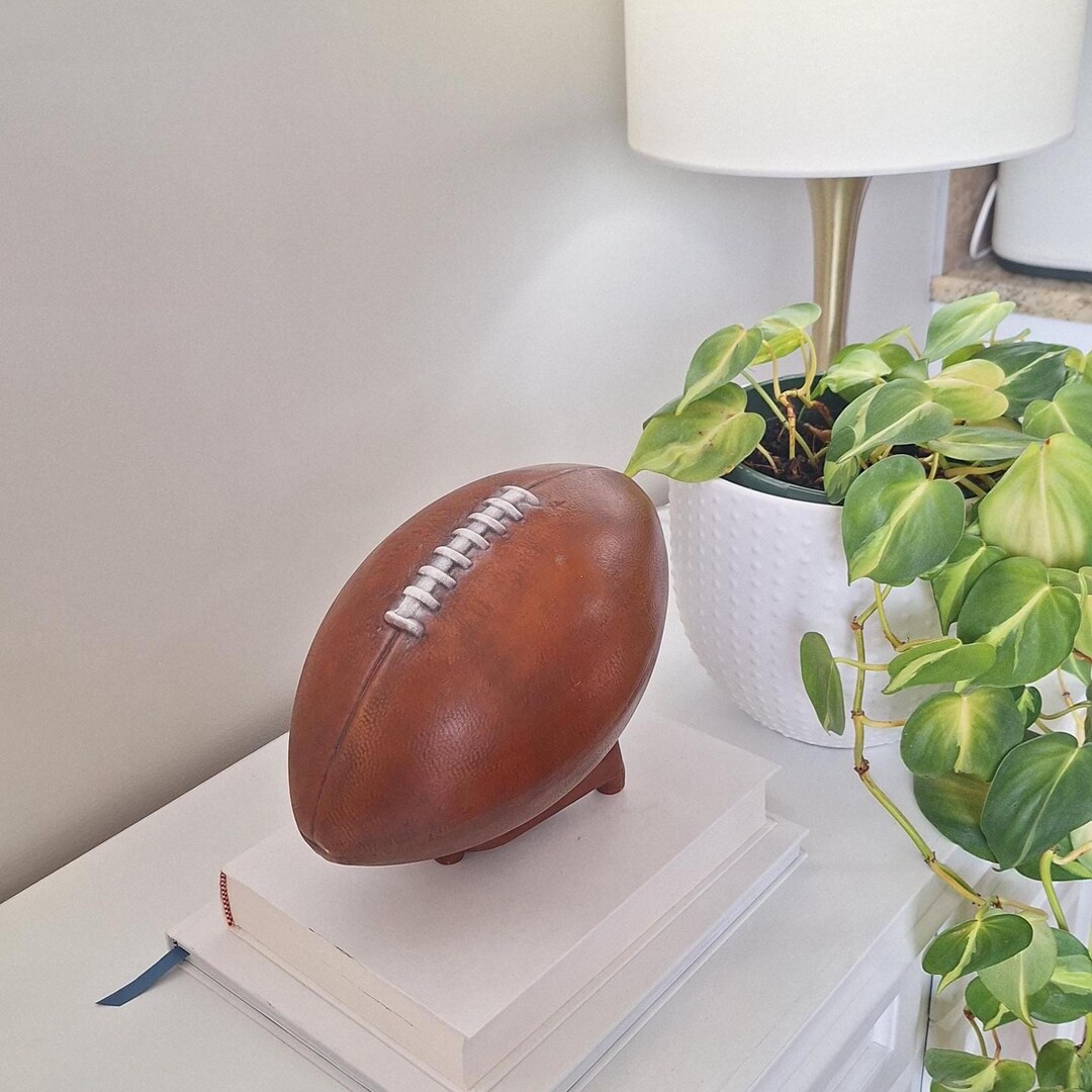 Vintage Handmade Pottery Football & Stand Sports Decor Brown American ...