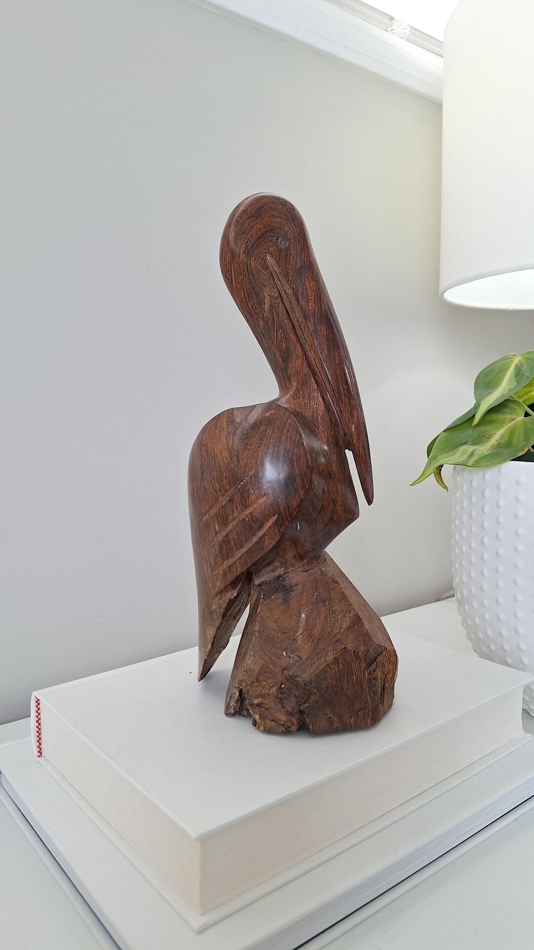 Vintage Large Wood Pelican Bird Carving / Hand Carved Figurine Statue ...