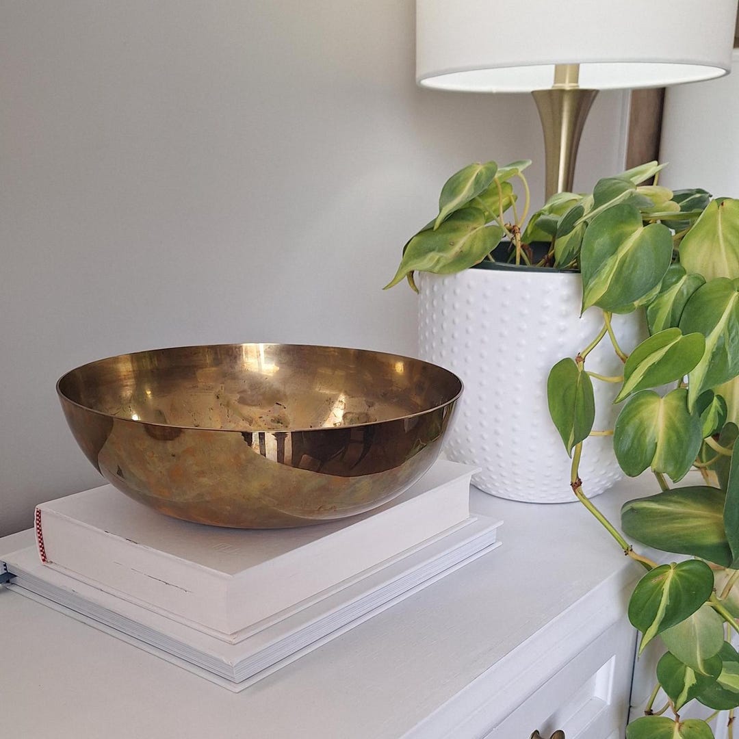 Vintage 10 Inch Brass Bowl HEAVY - Tray / Bowl - Patina - MCM Entry ...