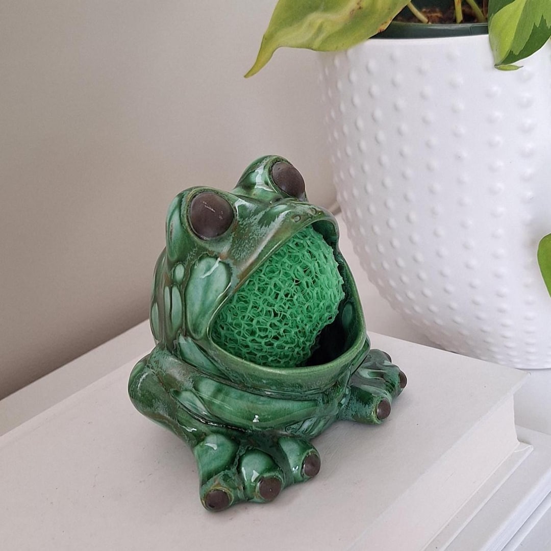 Vintage Ceramic Frog Sponge Soap Holder Dish Green Handmade Painted ...