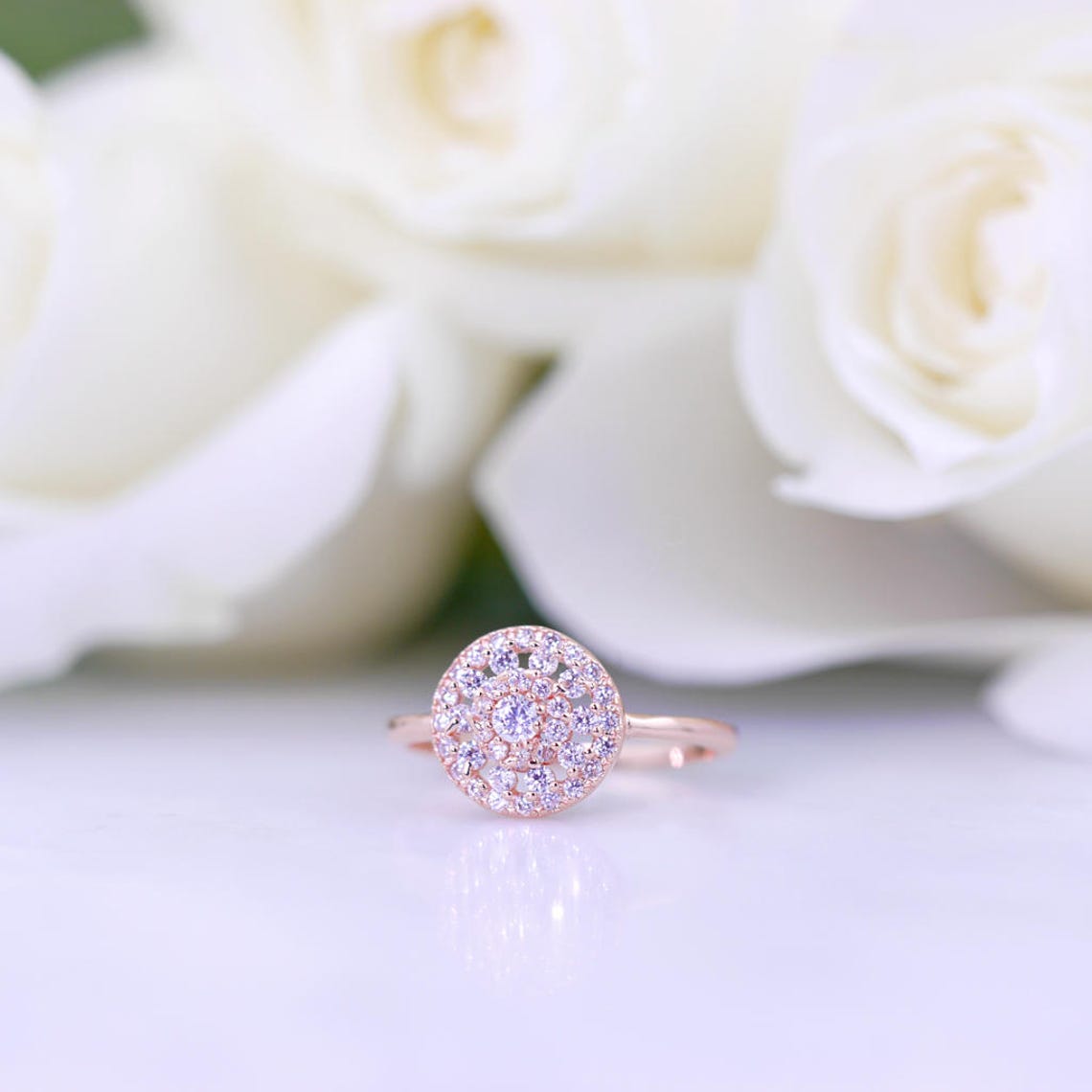 Round Delicate Rose Gold Ring With Circular Design 925 - Etsy Canada