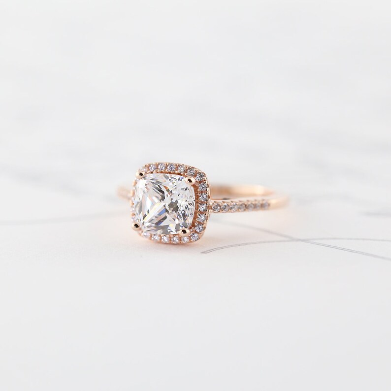 Rose Gold Cushion Cut Halo Engagement Ring Promise Ring | Etsy