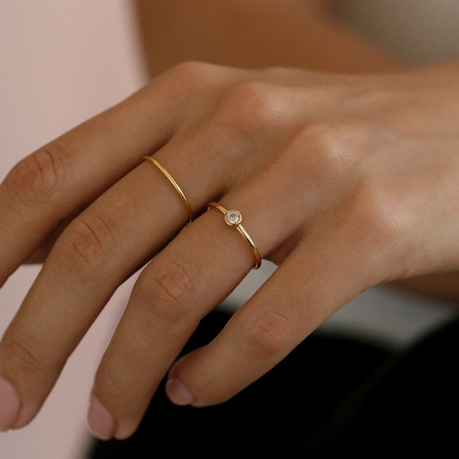 Bezel Set Dainty Solitaire in 14K Gold Vermeil Over Sterling - Etsy