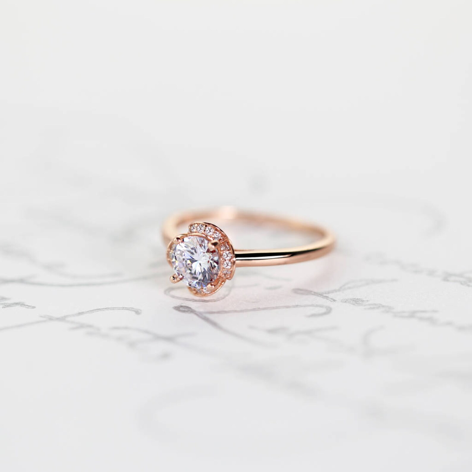 Rosette Ring in Rose Gold Sterling Silver Simulated - Etsy