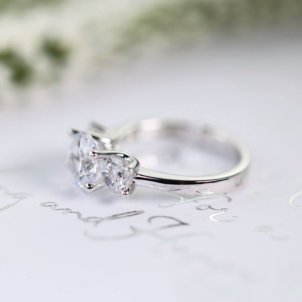 3 Carat Engagement Ring Classic Three Stone Ring Sterling | Etsy