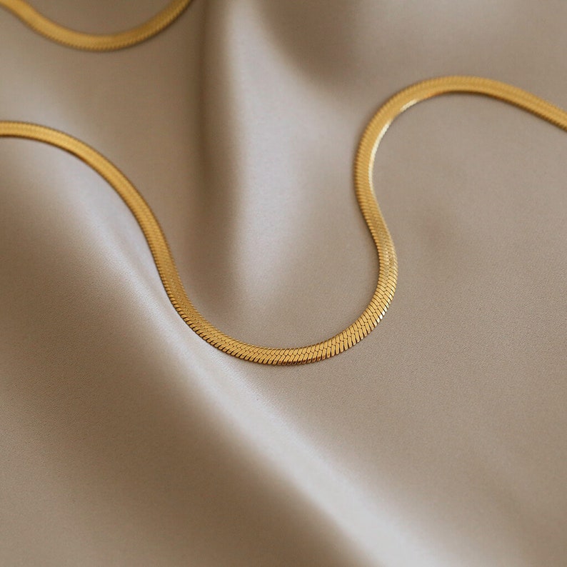 Herringbone Snake Chain Necklace - 14K Gold Fill - Flat Snake Chain ...