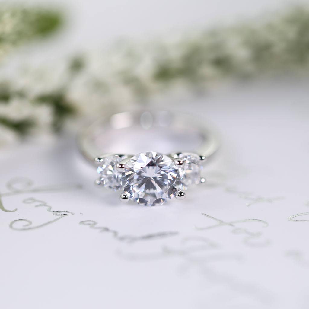 3 Carat Engagement Ring Classic Three Stone Ring Sterling | Etsy