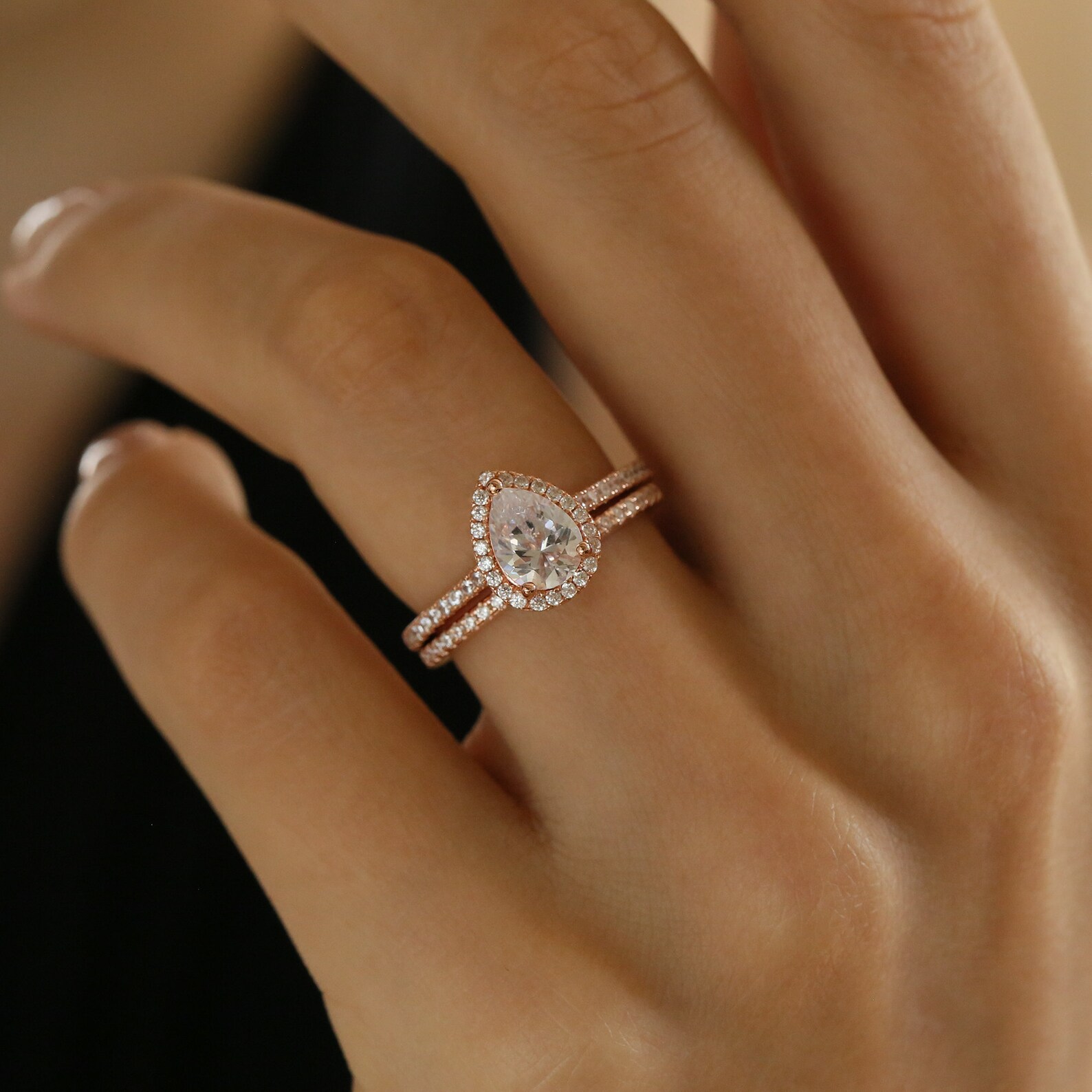 Rose Gold Pear Cut Engagement Ring Sterling Silver Simulated - Etsy