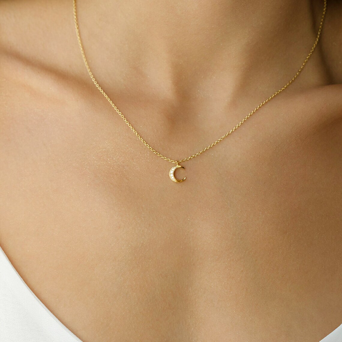 Twisted Crescent Moon Necklace in 14K Gold Vermeil, 14K Rose Gold ...
