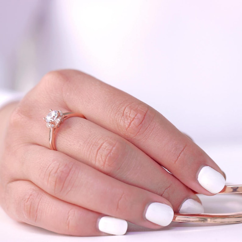 Rosette Ring in Rose Gold Sterling Silver Simulated - Etsy