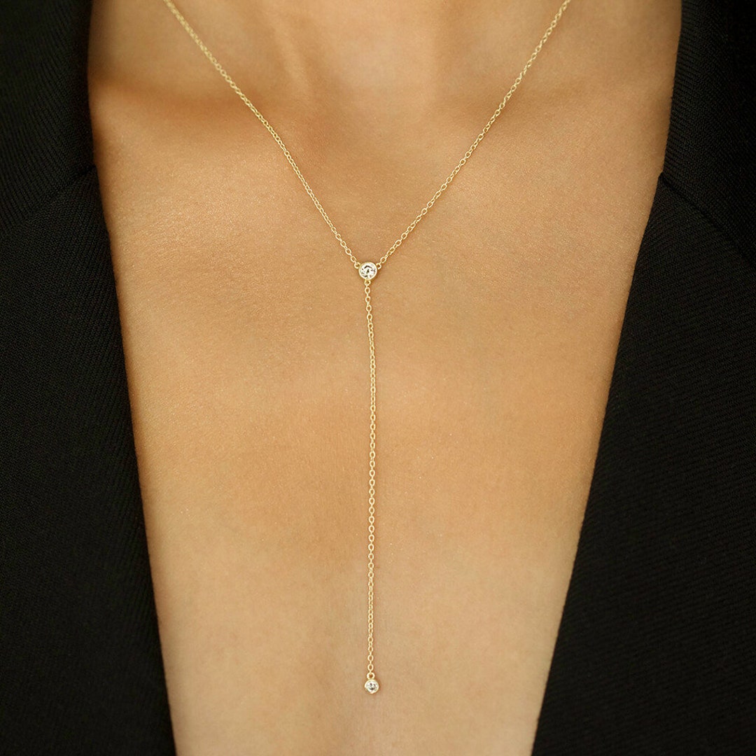 Lariat Necklace in 14K Gold Vermeil or Rhodium Over Sterling Silver - Etsy