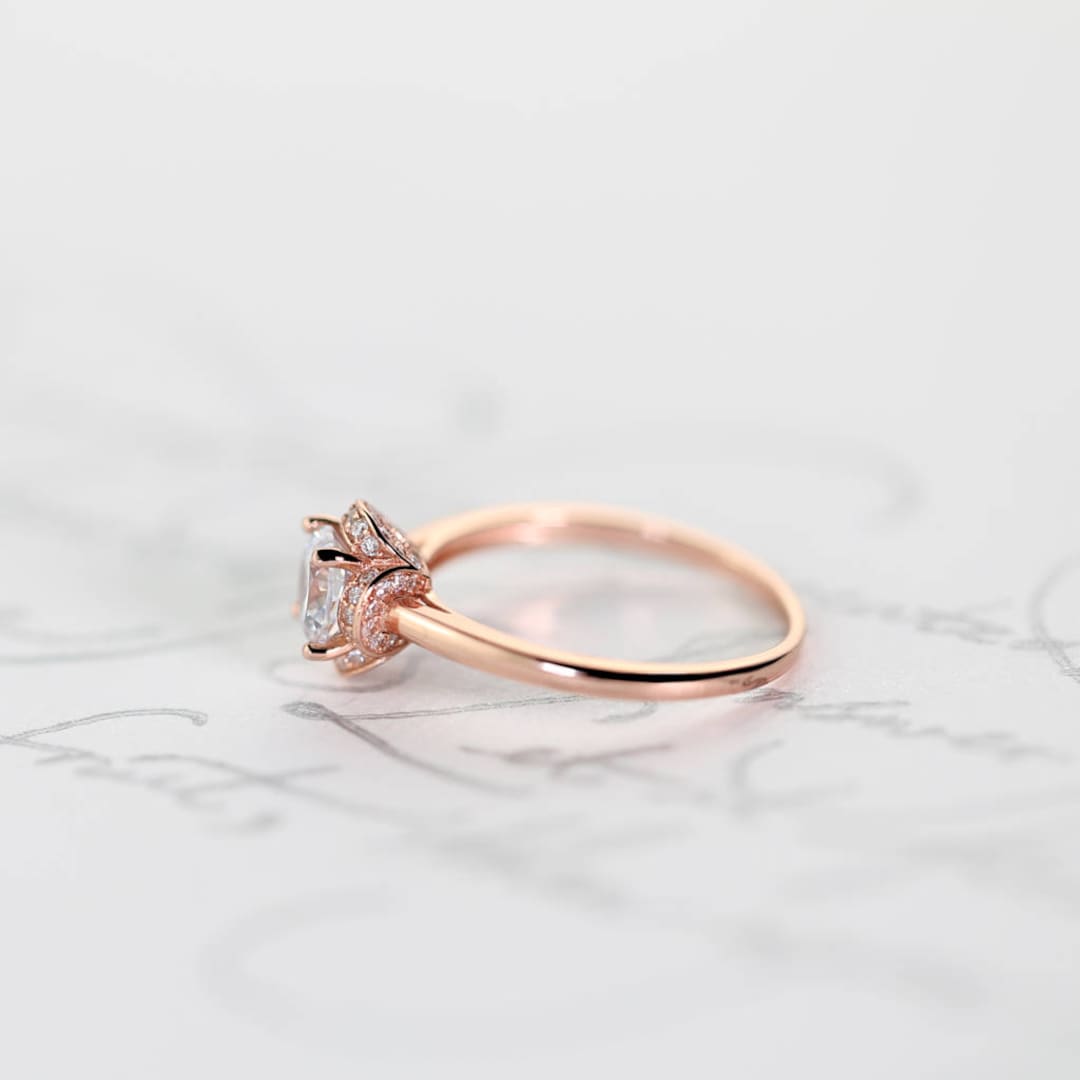 Rosette Ring in Rose Gold, Sterling Silver, Simulated Diamonds ...