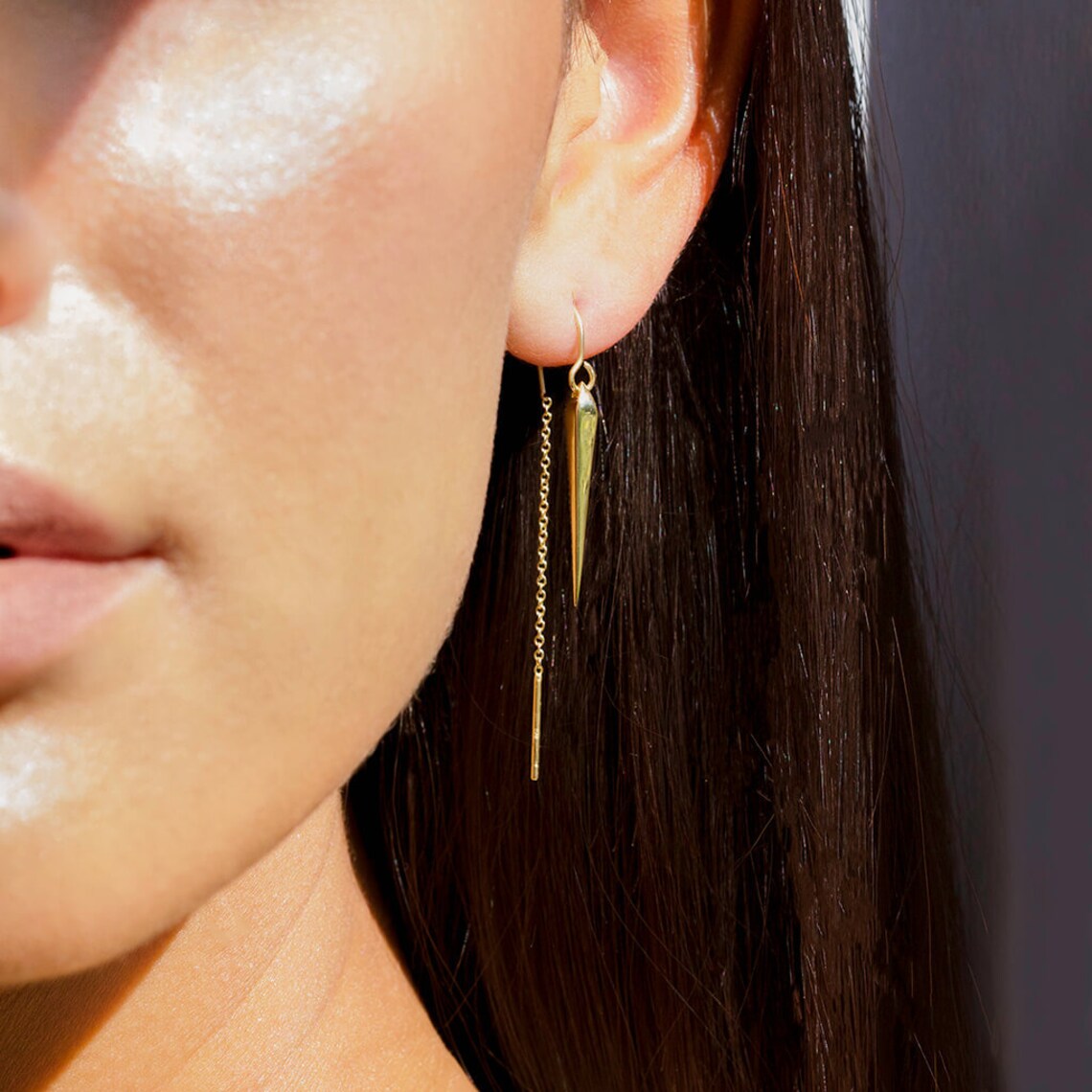 Spear and Chain French Hook Threading Earrings in 14K Gold Vermeil or ...