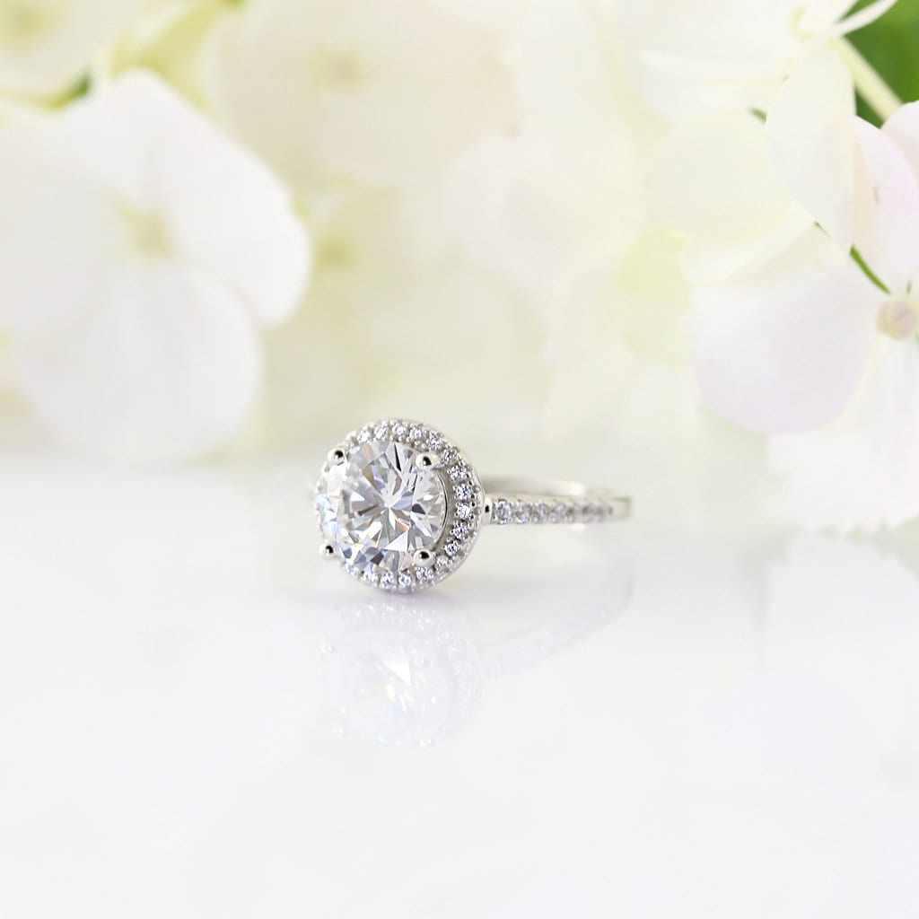Round Halo Engagement Ring Sterling Silver Vintage Promise | Etsy