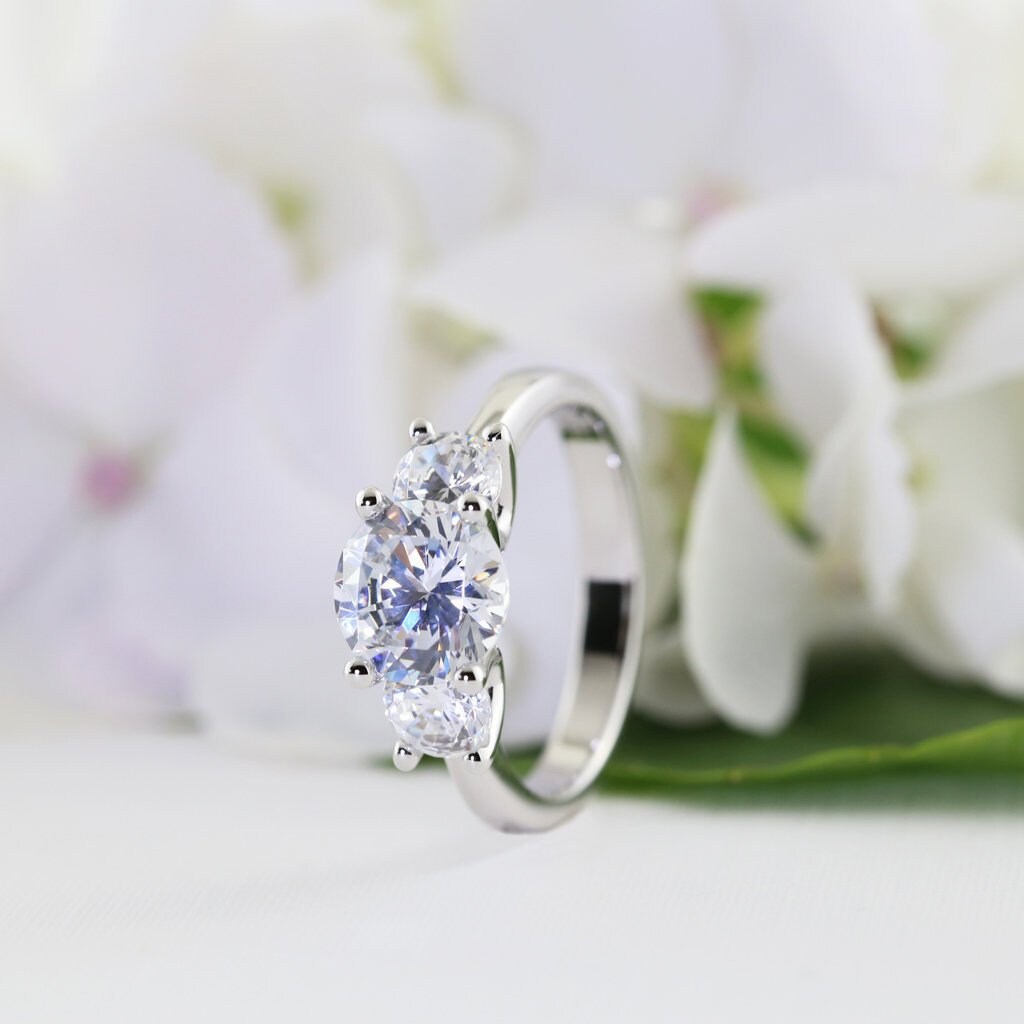 3 Carat Engagement Ring Classic Three Stone Ring Sterling | Etsy