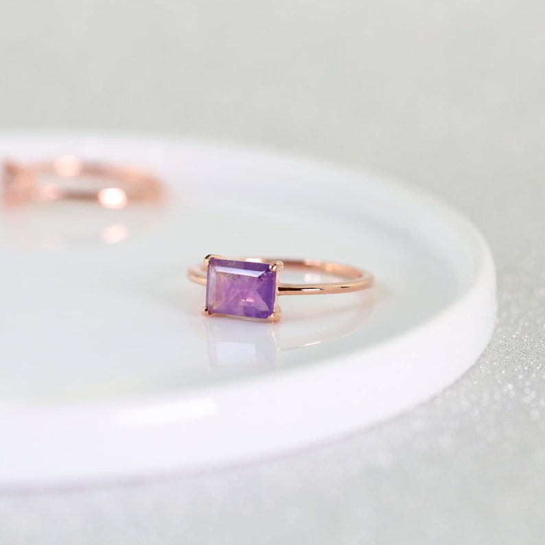 Amethyst Gemstone Ring Rectangular Cut 14K Rose Gold Vermeil - Etsy Canada