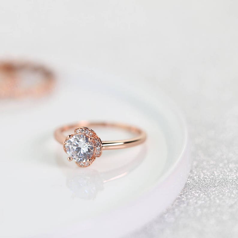 Rosette Ring in Rose Gold Sterling Silver Simulated - Etsy