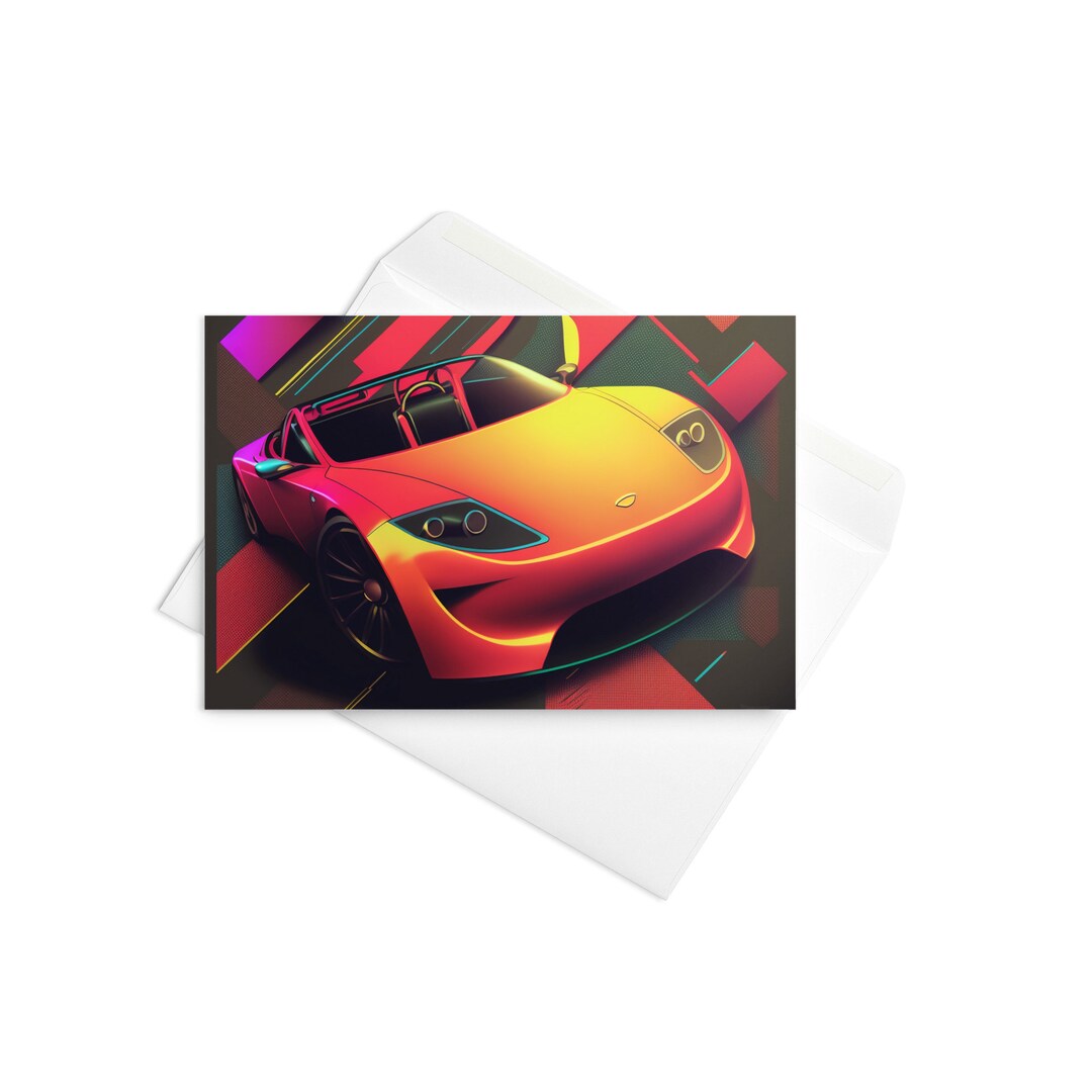 Retro 80s / 90s Geometric Tesla Roadster Greeting Card Birthday ...