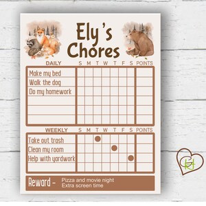 Daily Weekly Woodland Animals Chore Chart Editable Digital - Etsy