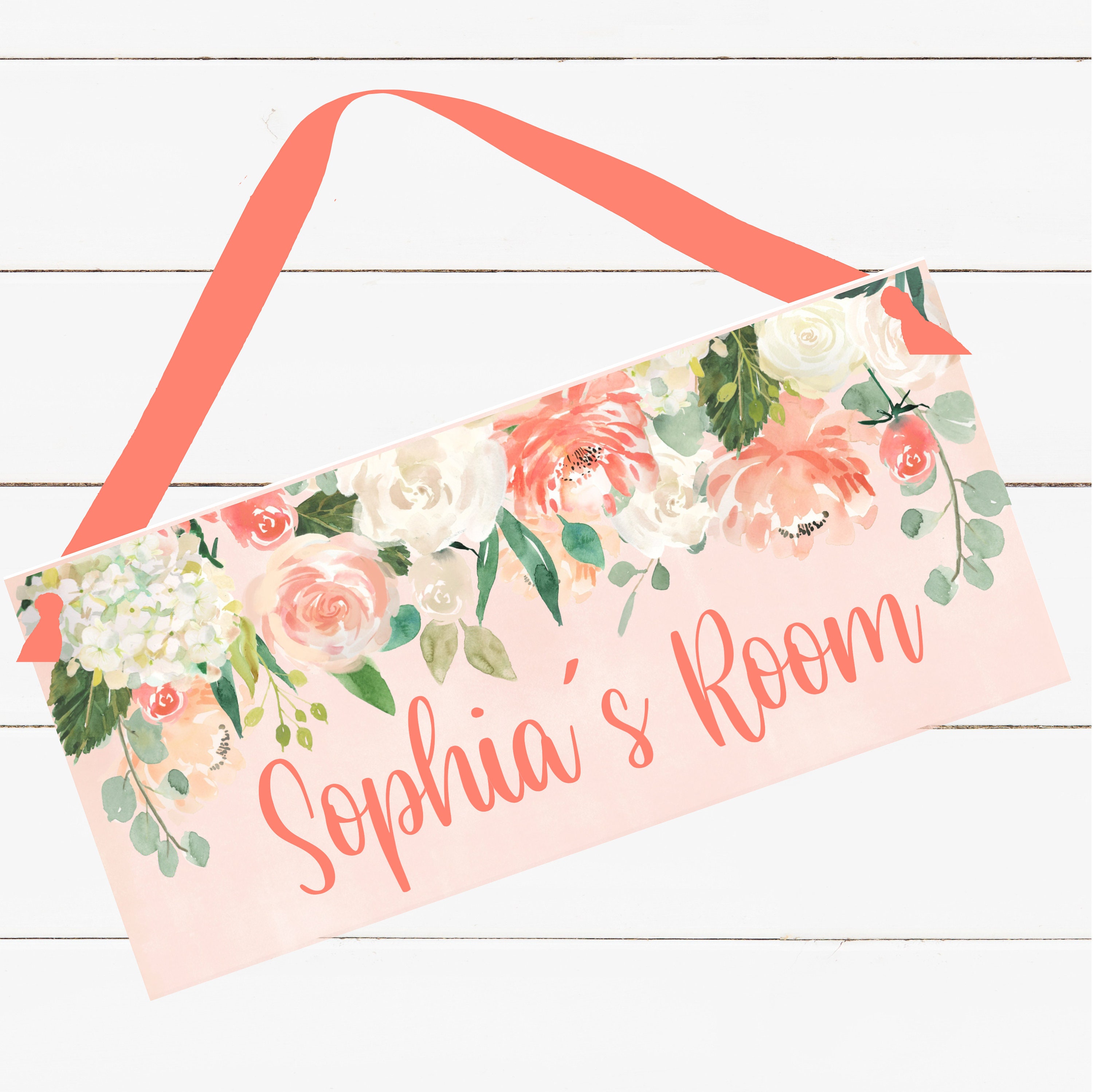 Personalized Name Sign - Girl Design - Peach Floral - Etsy