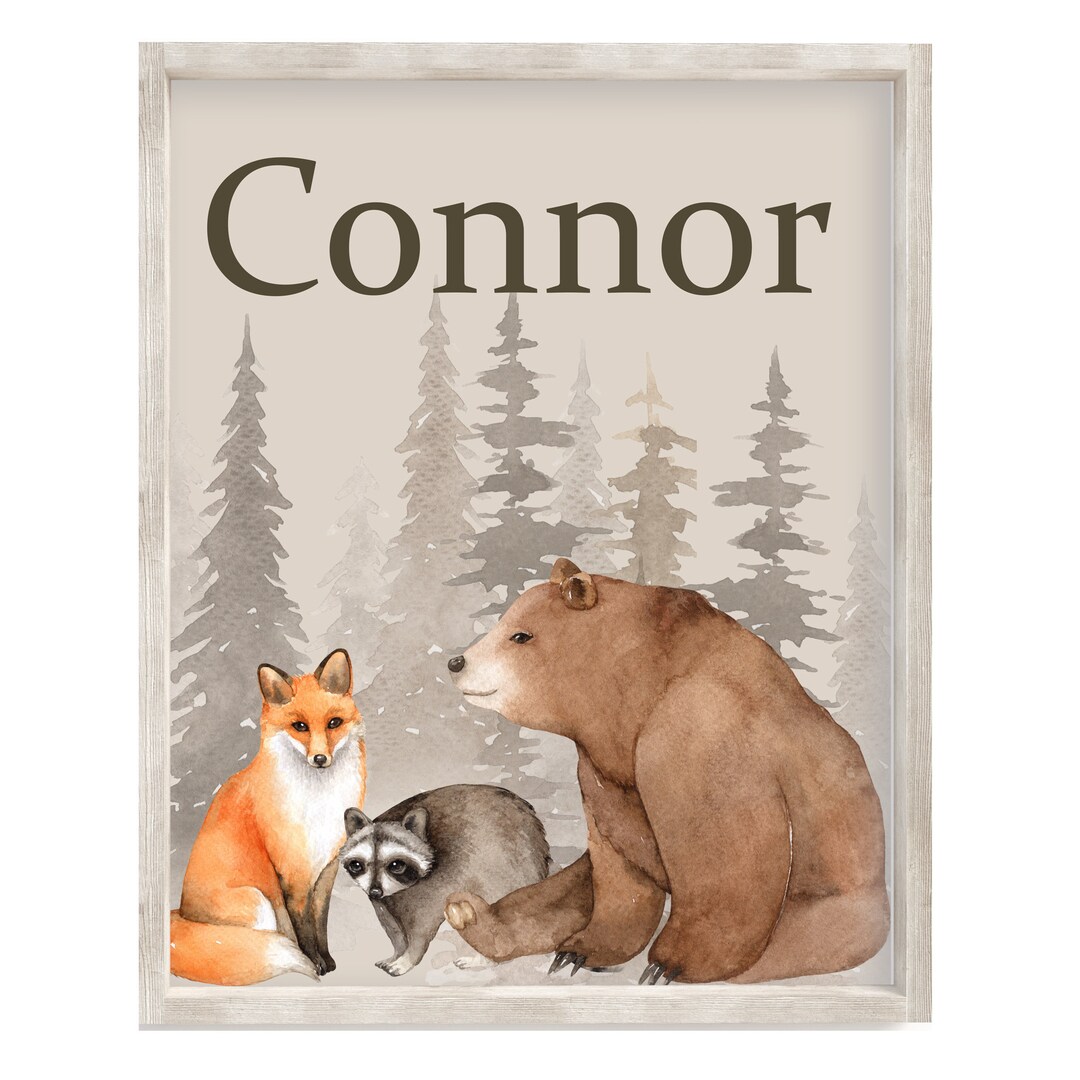 Personalized Woodland Animals Name Wall Art - Etsy